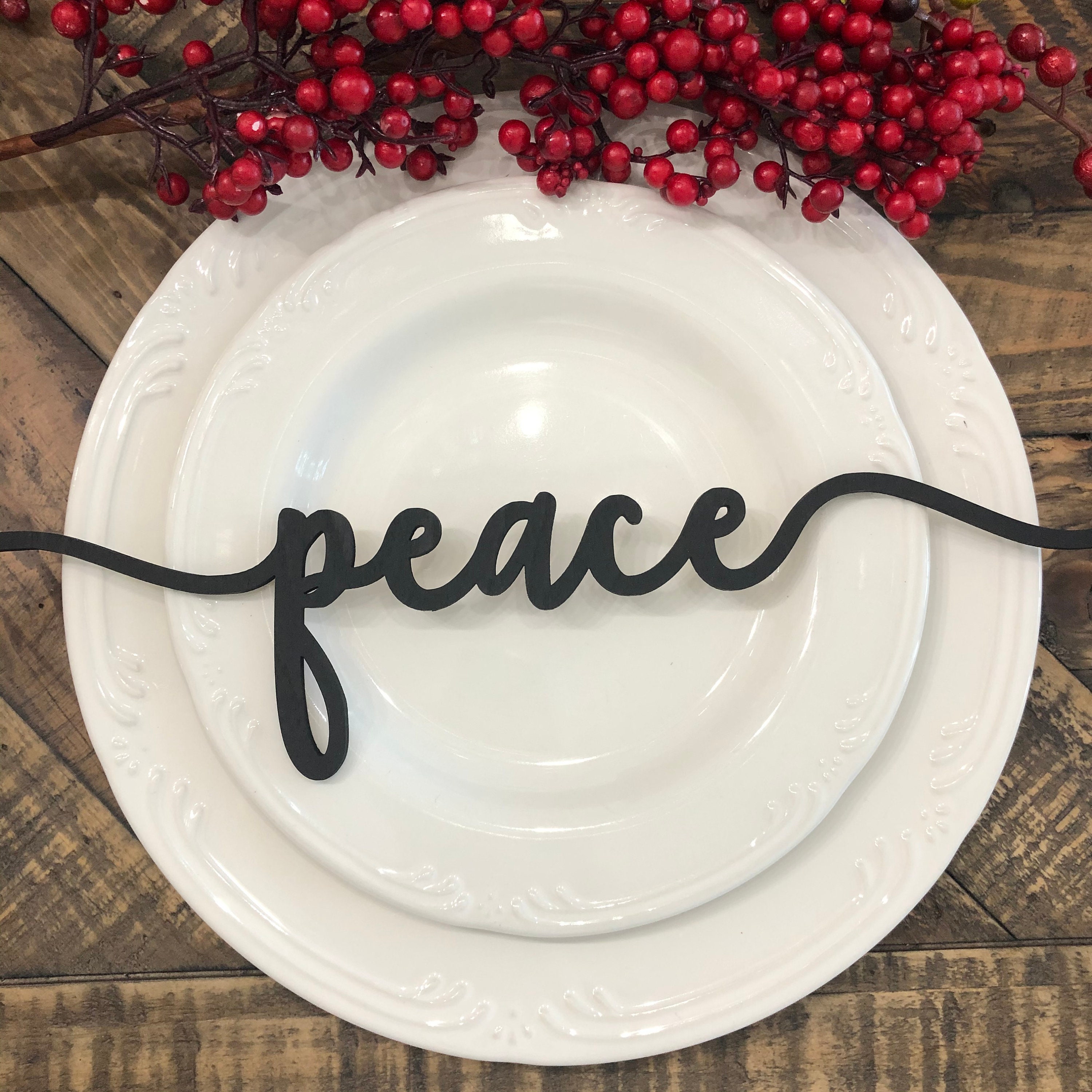 Wooden Peace Place Card, Christmas Table Decor, Maple Plywood Setting ...