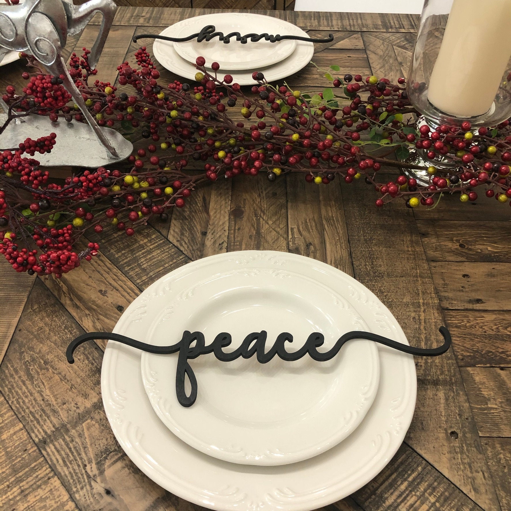 Wooden Peace Place Card, Christmas Table Decor, Maple Plywood Setting ...