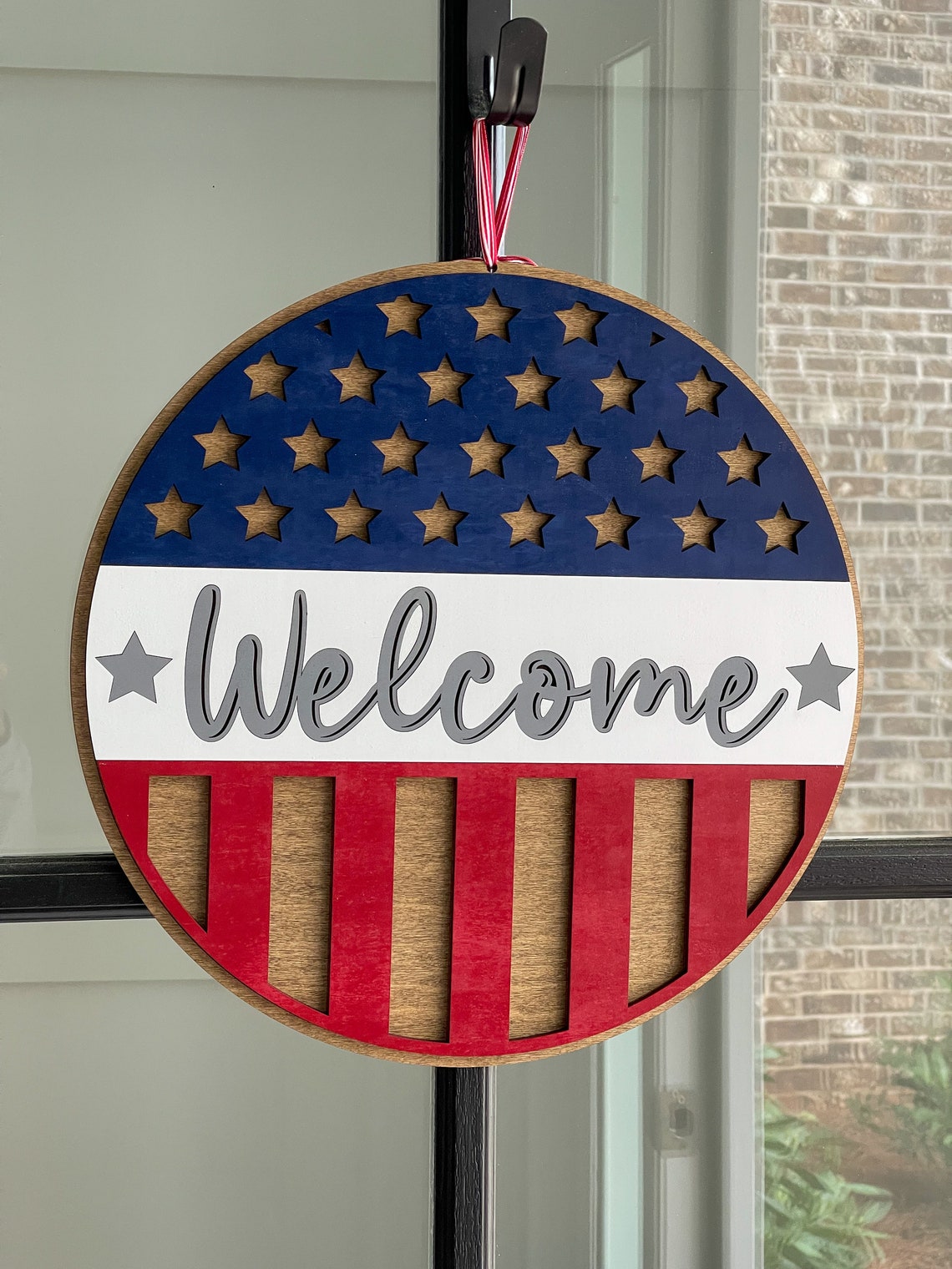 Patriotic Welcome Sign Welcome Wreath Front Door Sign - Etsy