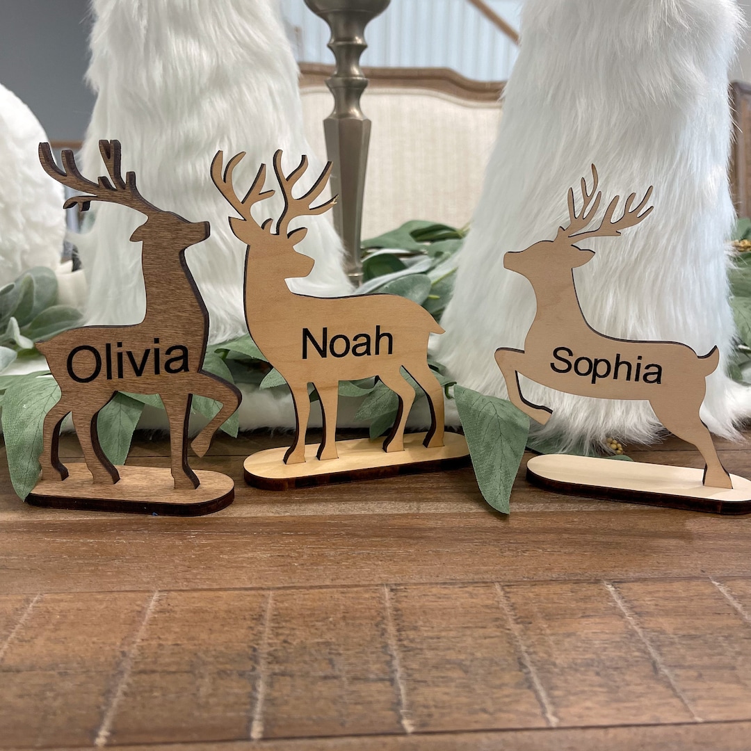 Custom Place Cards, Engraved Reindeer Place Cards, Holiday Table Decor ...
