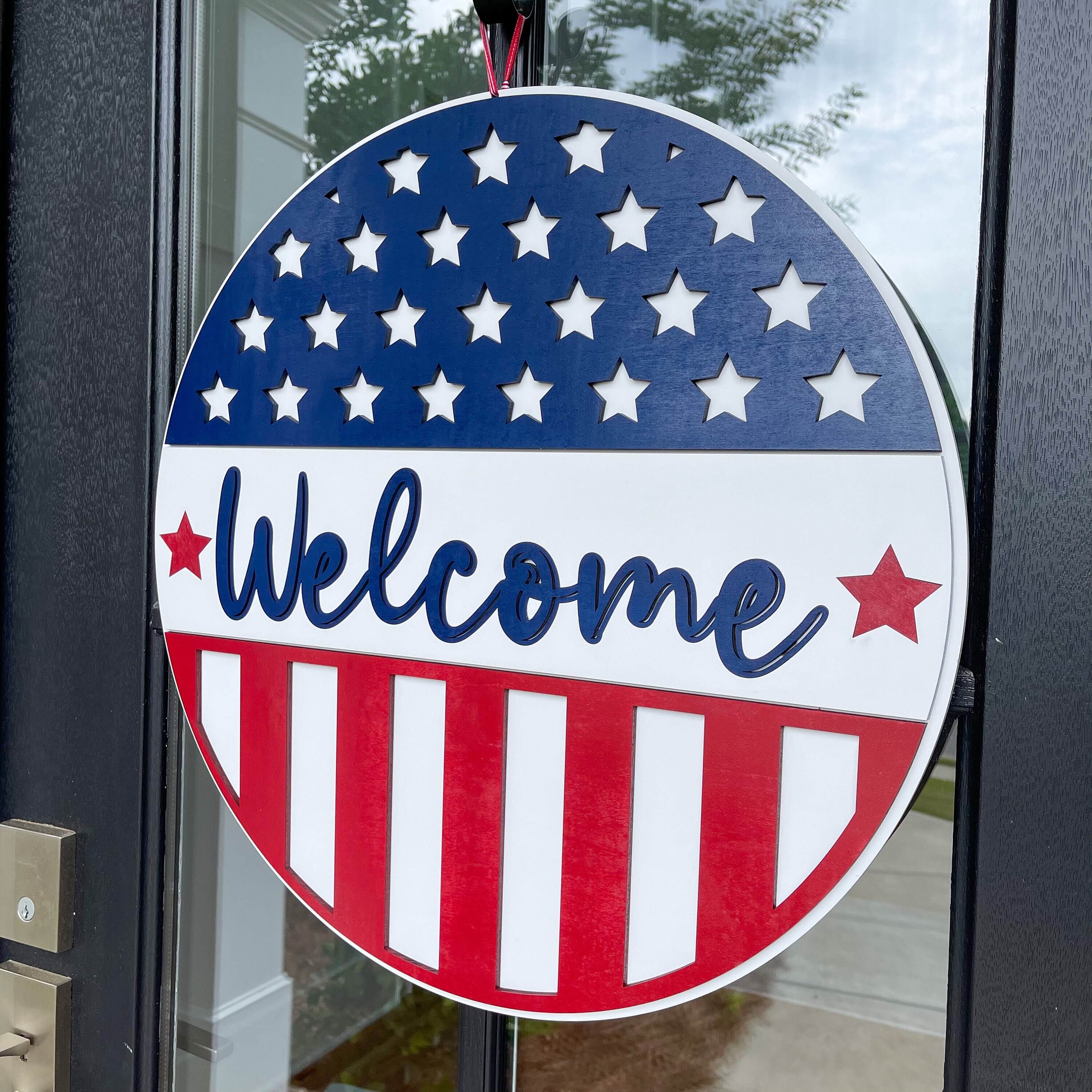 Patriotic Welcome Sign, Welcome Wreath, Front Door Sign, American Flag ...