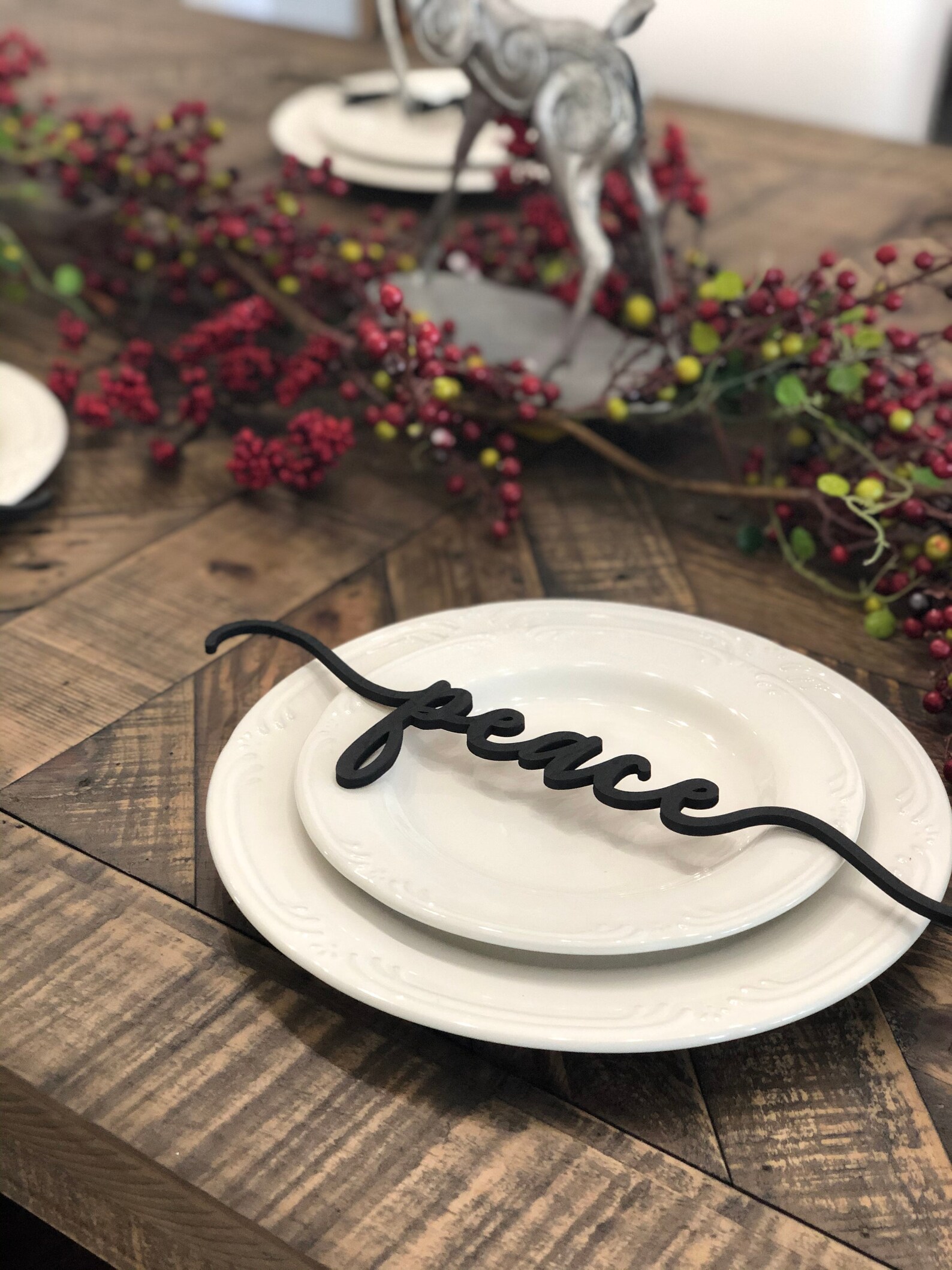 Wooden Peace Place Card, Christmas Table Decor, Maple Plywood Setting ...