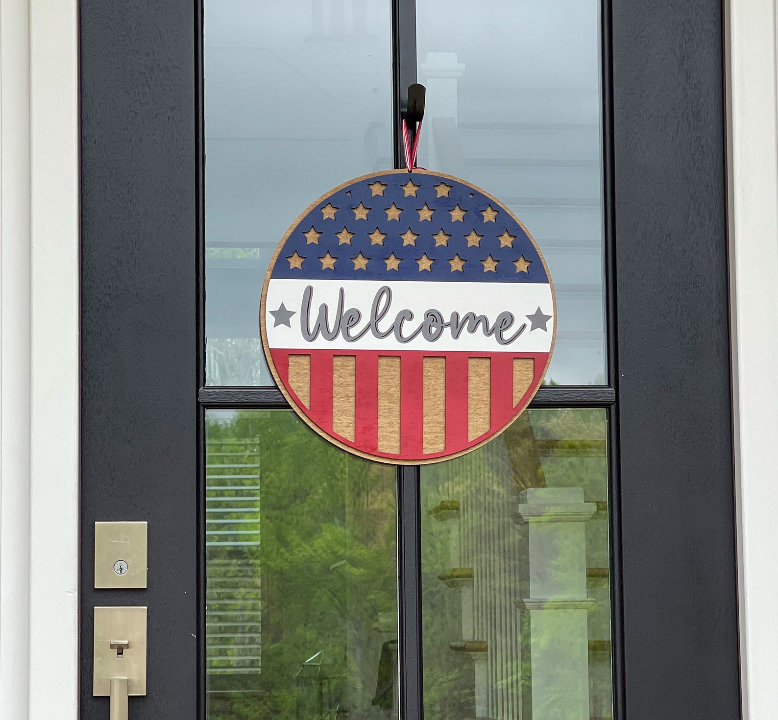 Patriotic Welcome Sign Welcome Wreath Front Door Sign - Etsy