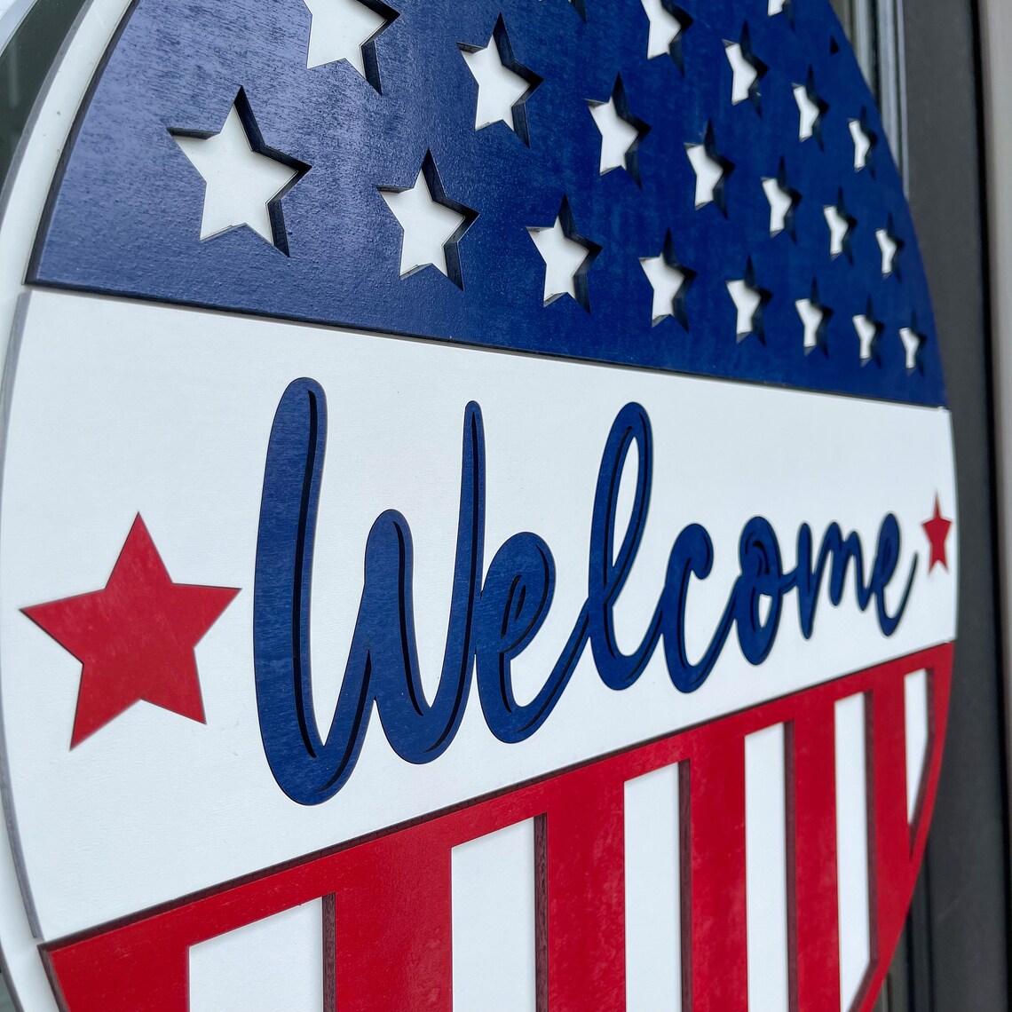 Patriotic Welcome Sign Welcome Wreath Front Door Sign - Etsy