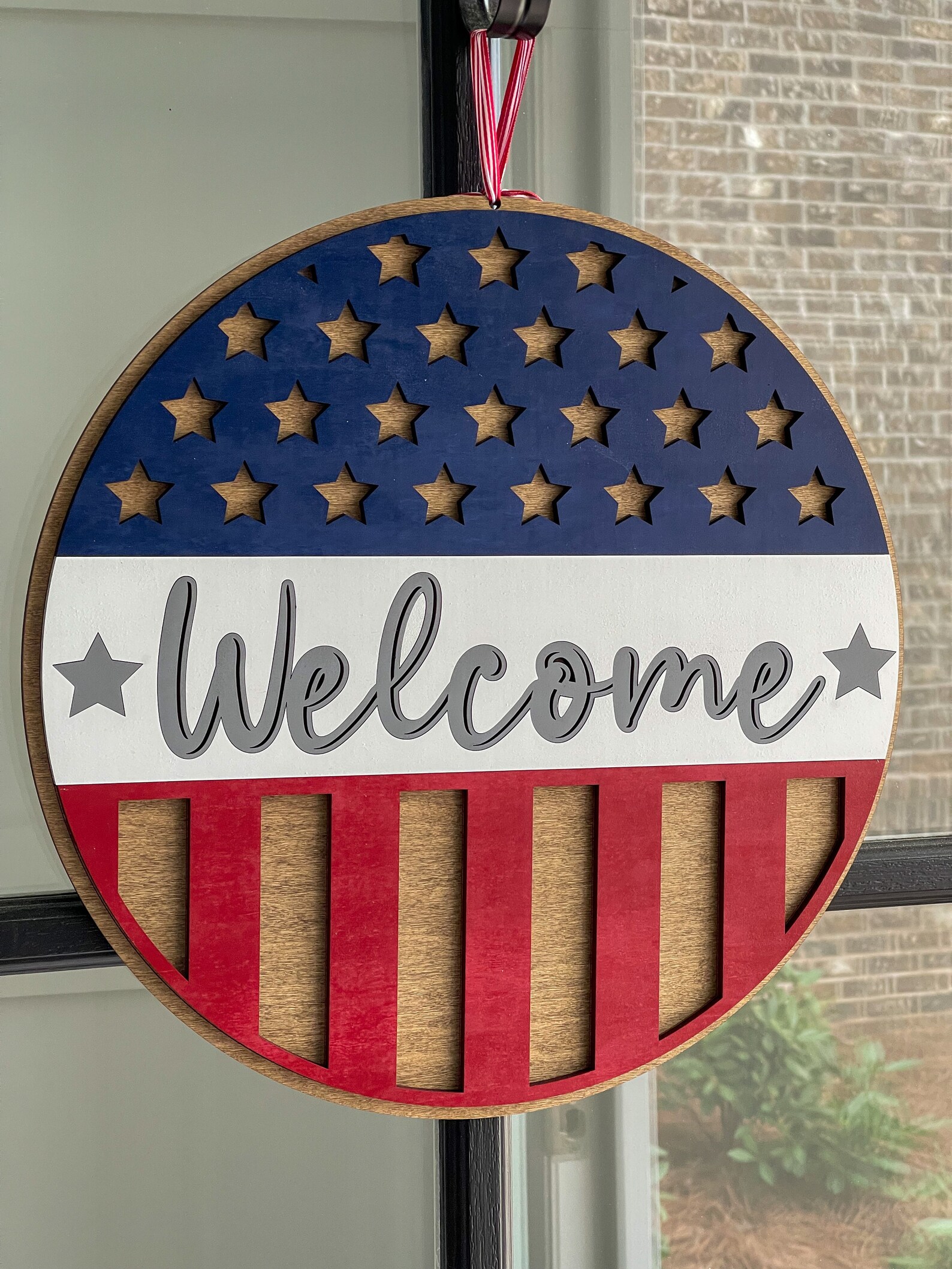 Patriotic Welcome Sign Welcome Wreath Front Door Sign - Etsy