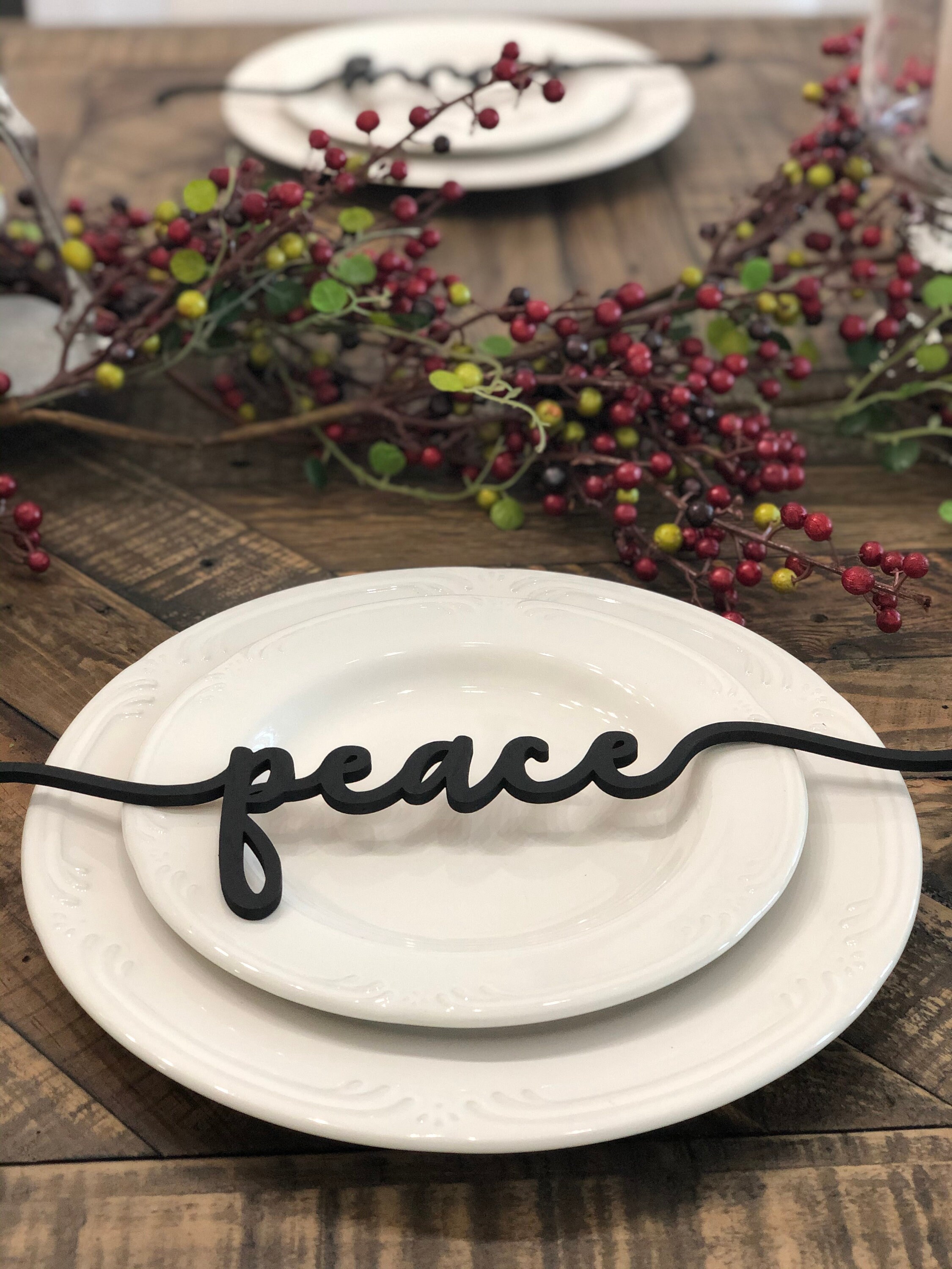Wooden Peace Place Card, Christmas Table Decor, Maple Plywood Setting ...
