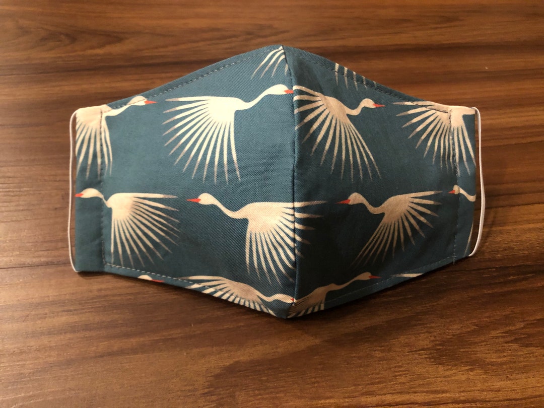 Crane Blue Gray Reusable Three-ply Fitted Face Mask With Pocket for ...