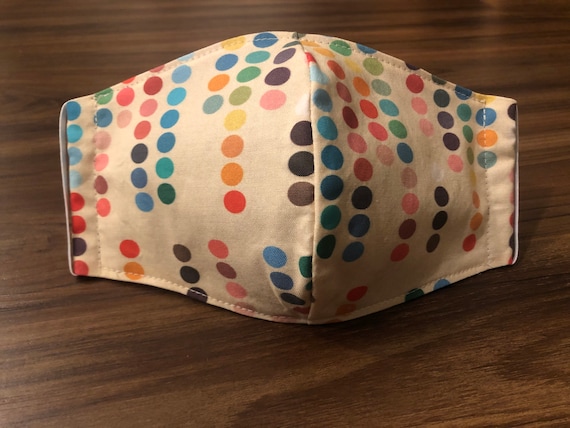Retro Multicolor Dot Three-Ply Fitted Face Mask with Pocket | Etsy