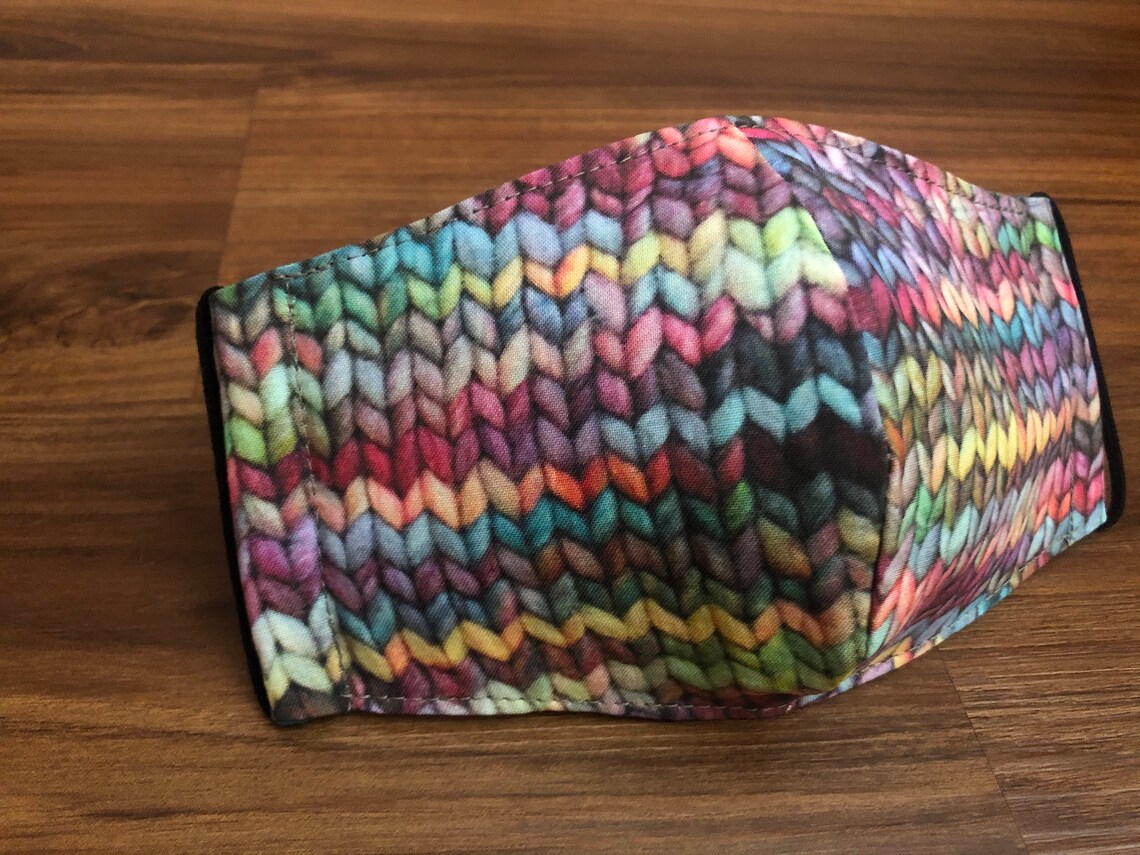 Knit and Purl Yarn Print Reusable Three-ply Face Mask With - Etsy
