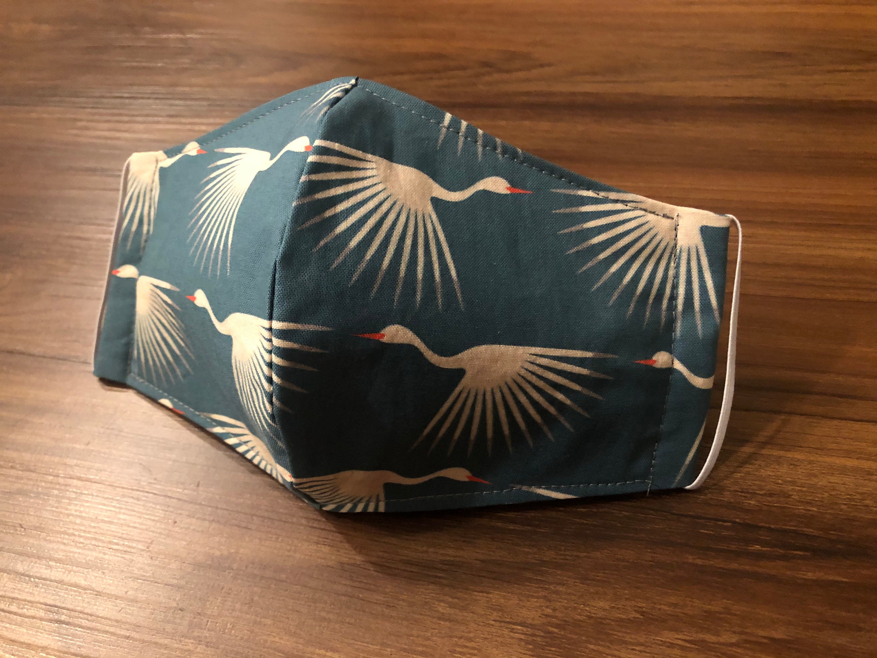 Crane Blue Gray Reusable Three-Ply Fitted Face Mask with | Etsy