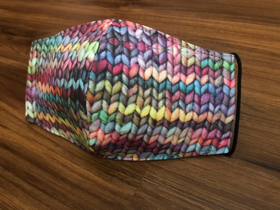 Knit and Purl Yarn Print Reusable Three-ply Face Mask With - Etsy