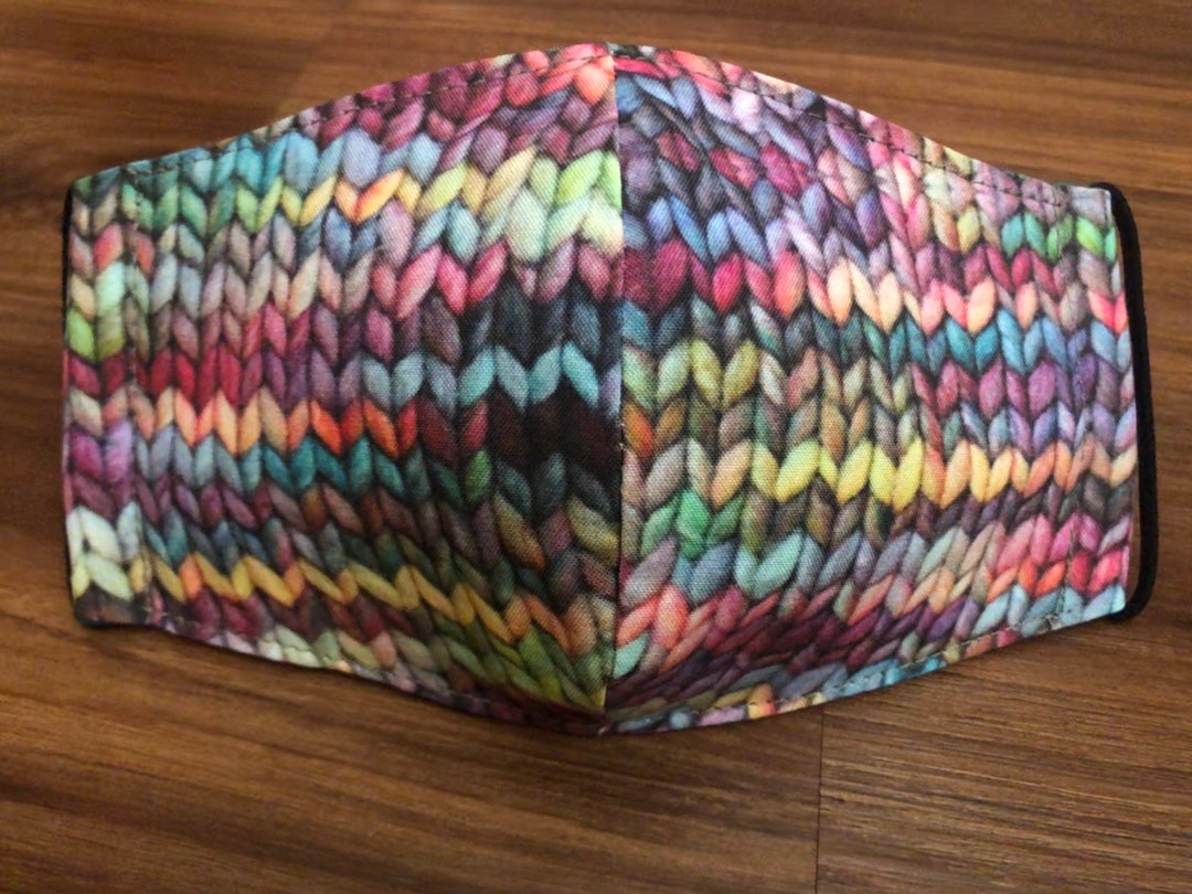 Knit and Purl Yarn Print Reusable Three-ply Face Mask With Pocket for ...