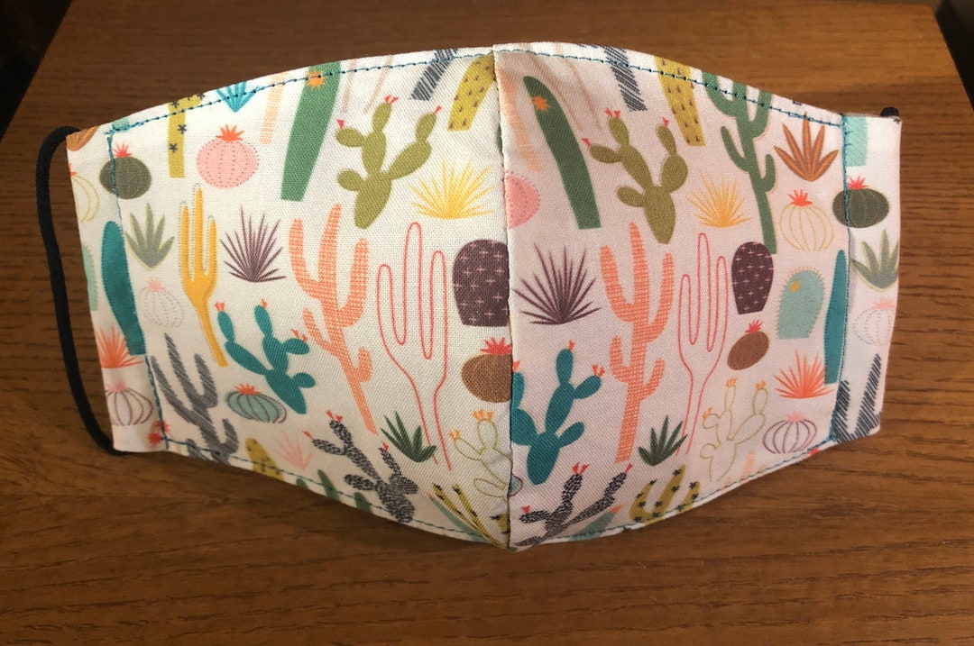 Mid-century Modern Cactus Print Reusable Three-ply Fitted Face Mask W ...