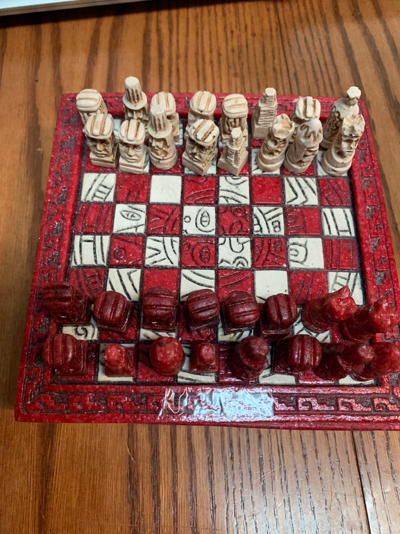 Mexican Stone Chess Set Vintage Chess Game Rare Aztec Creepy Pawns ...