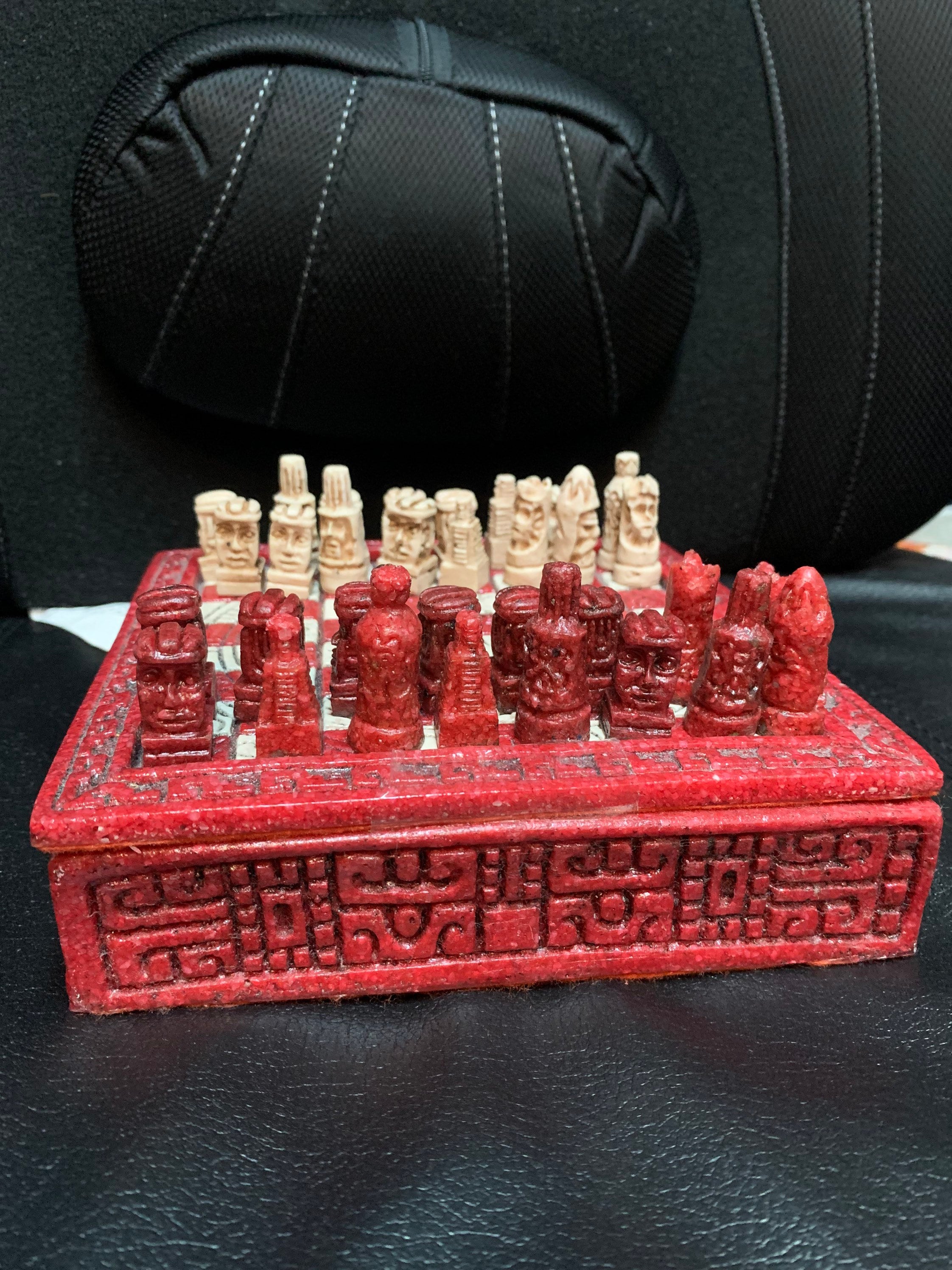 Mexican Stone Chess Set Vintage Chess Game Rare Aztec Creepy Pawns ...
