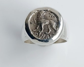 925 Artisan Chimera Etching Greek Stamp Sterling Silver Ring Signet ...