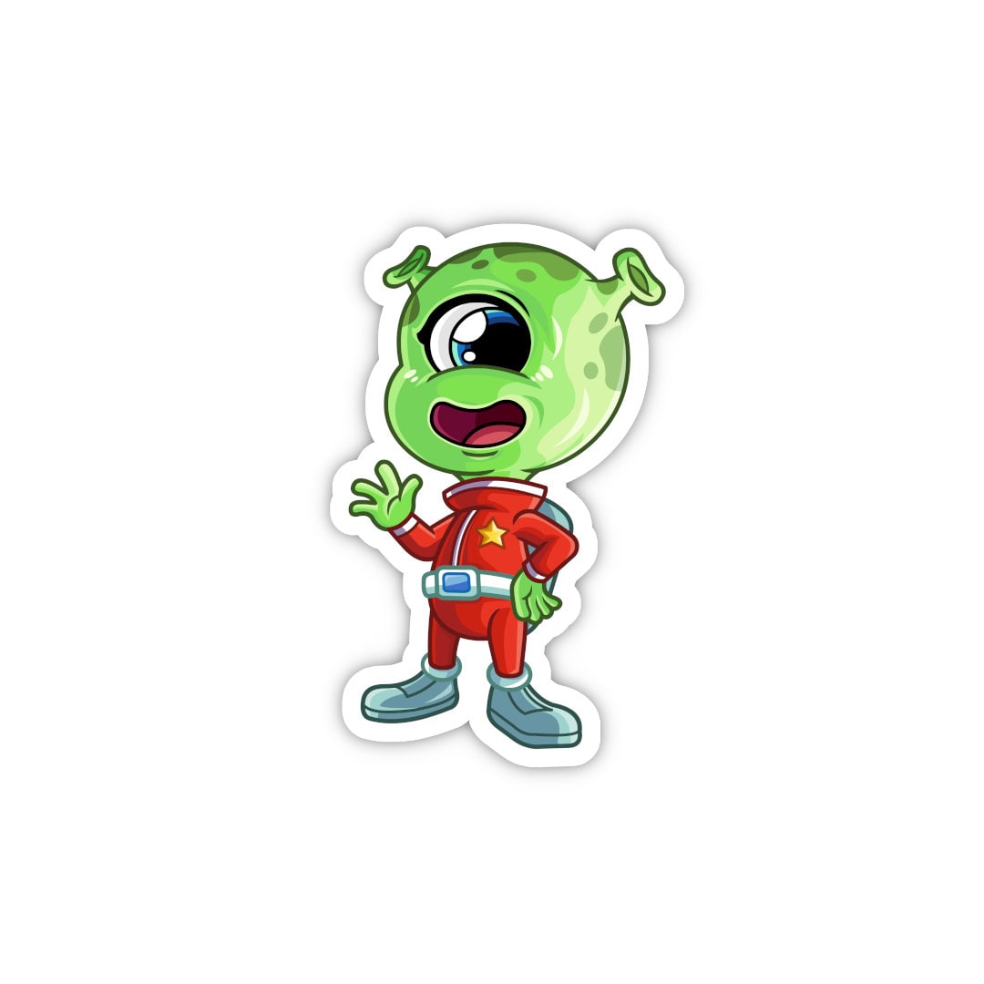 Green Alien Sticker, Cute Outer Space Sticker for Kids, Fun Waterproof ...