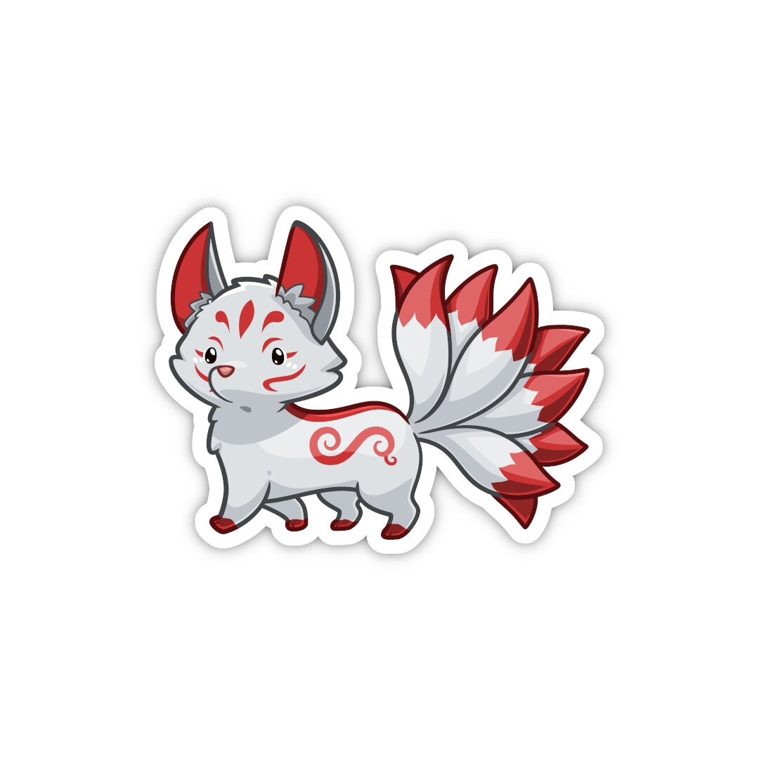 Kitsune Sticker | Cute Cartoon Mythical Creature | Waterproof, Vinyl ...