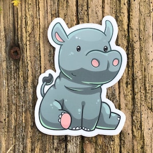 Hippo Sticker, Cute Vinyl Animal Stickers, Waterproof Water Bottle ...