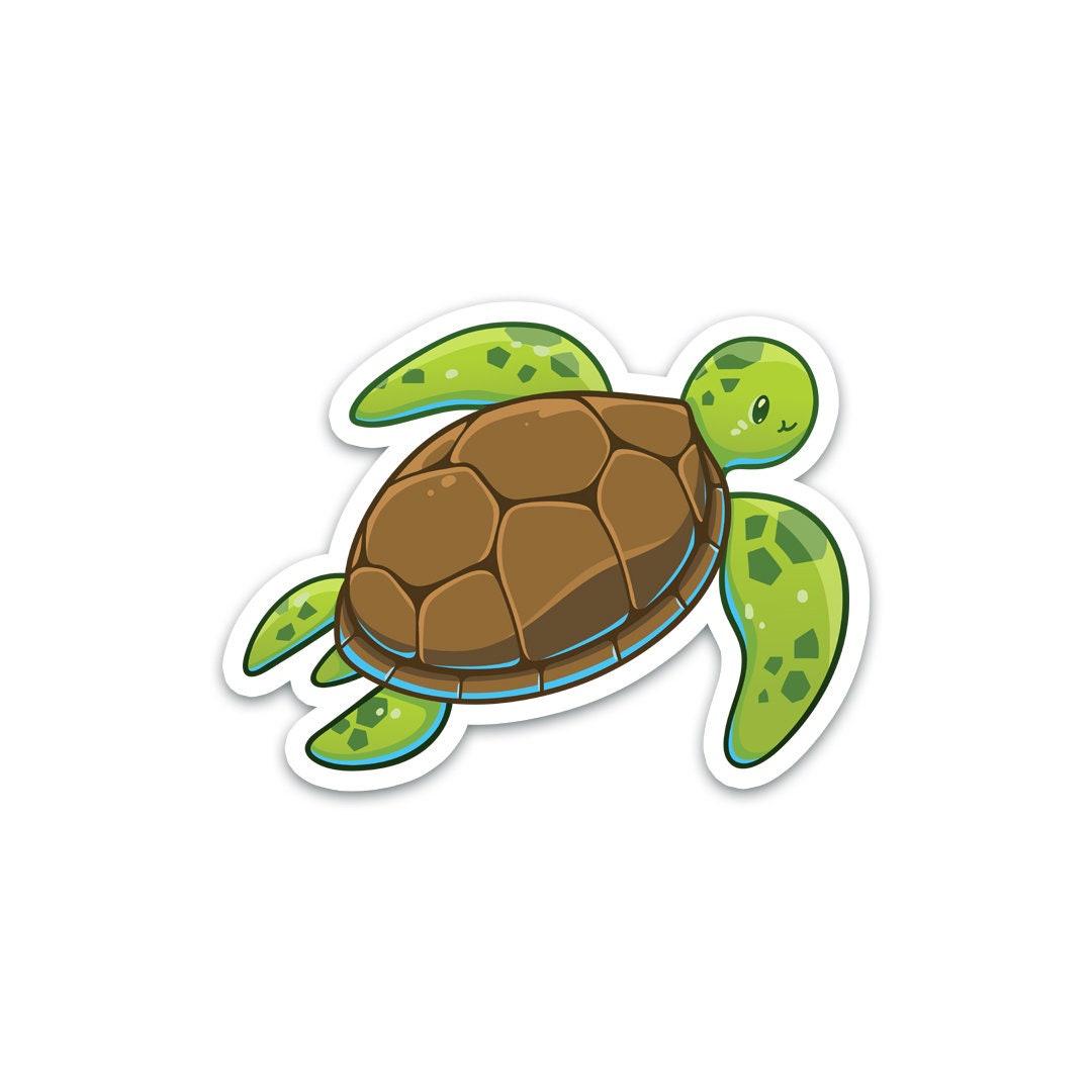 Sea Turtle Sticker, Cartoon Animal Stickers, Tumbler Sticker, Cute ...