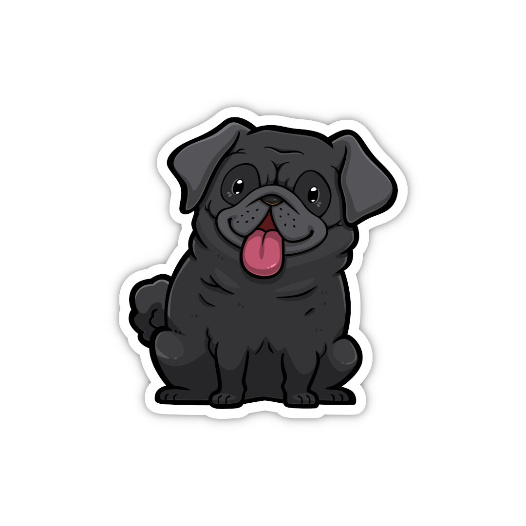 Black Pug Sticker | Cute Cartoon Puppy Dog | Waterproof, Vinyl ...