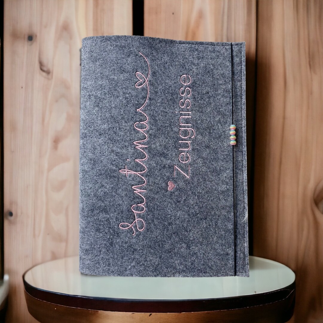 Zeugnismappe aus Filz mit "Schriftzug Name" inkl. 20 Seiten orig. LEITZ ...