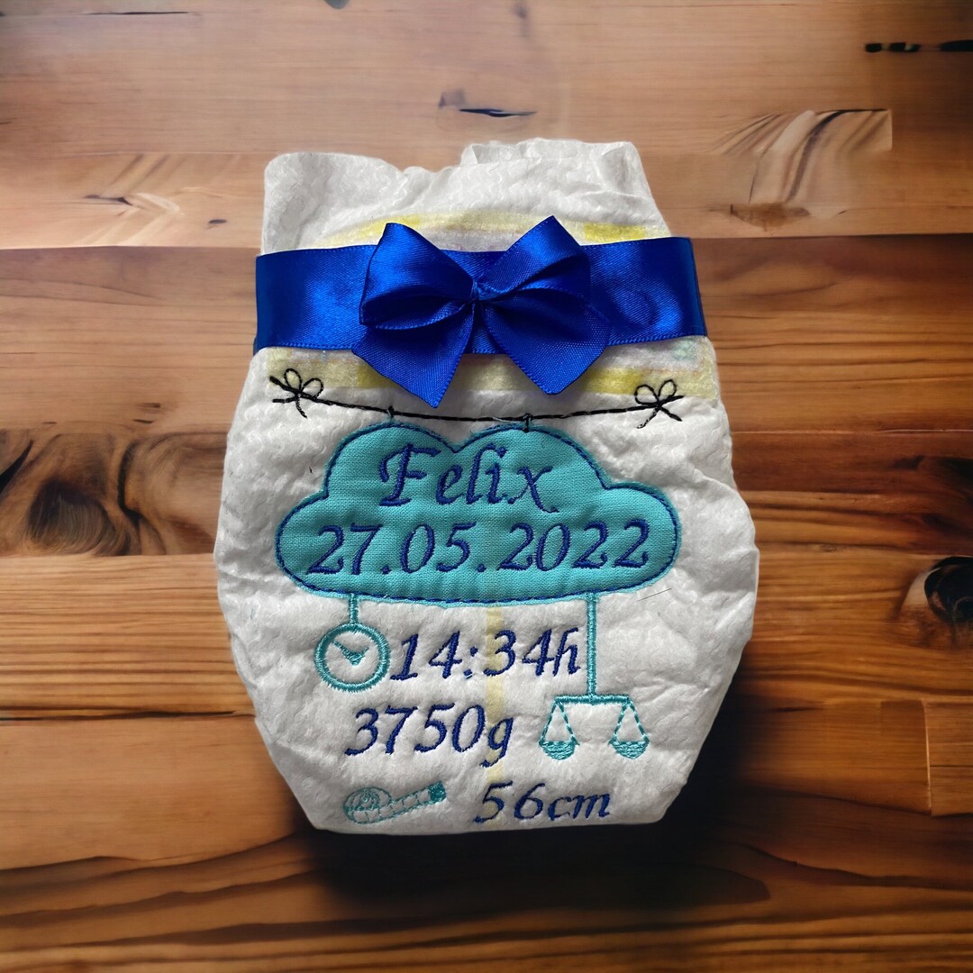 Unikat bestickte Windel Wolke besonderer Anlass Geburt Baby Geschenk ...