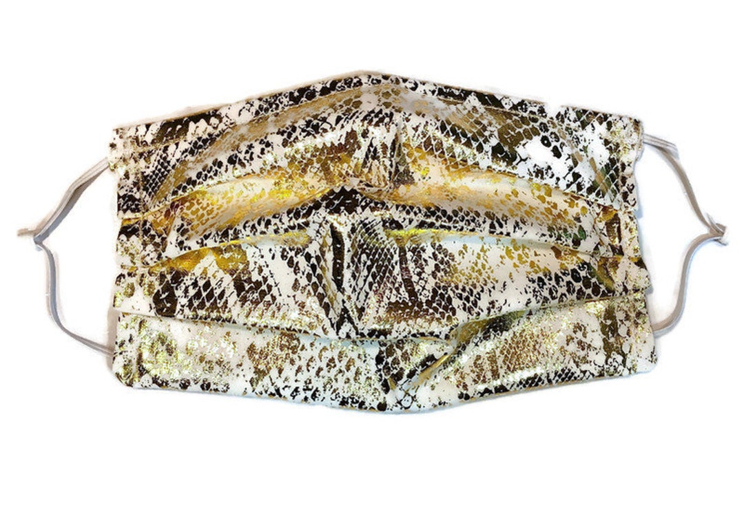 Gold Snake Face Mask / 100% Cotton / White Adjustable Elastic & Nose ...