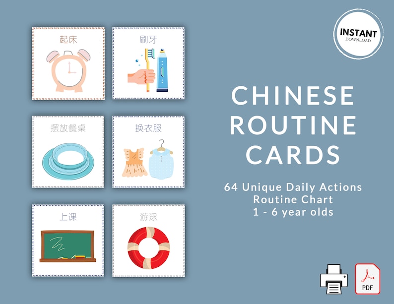 Children Routine Cards in Mandarin | Mandarin Routine Cards | Printable ...