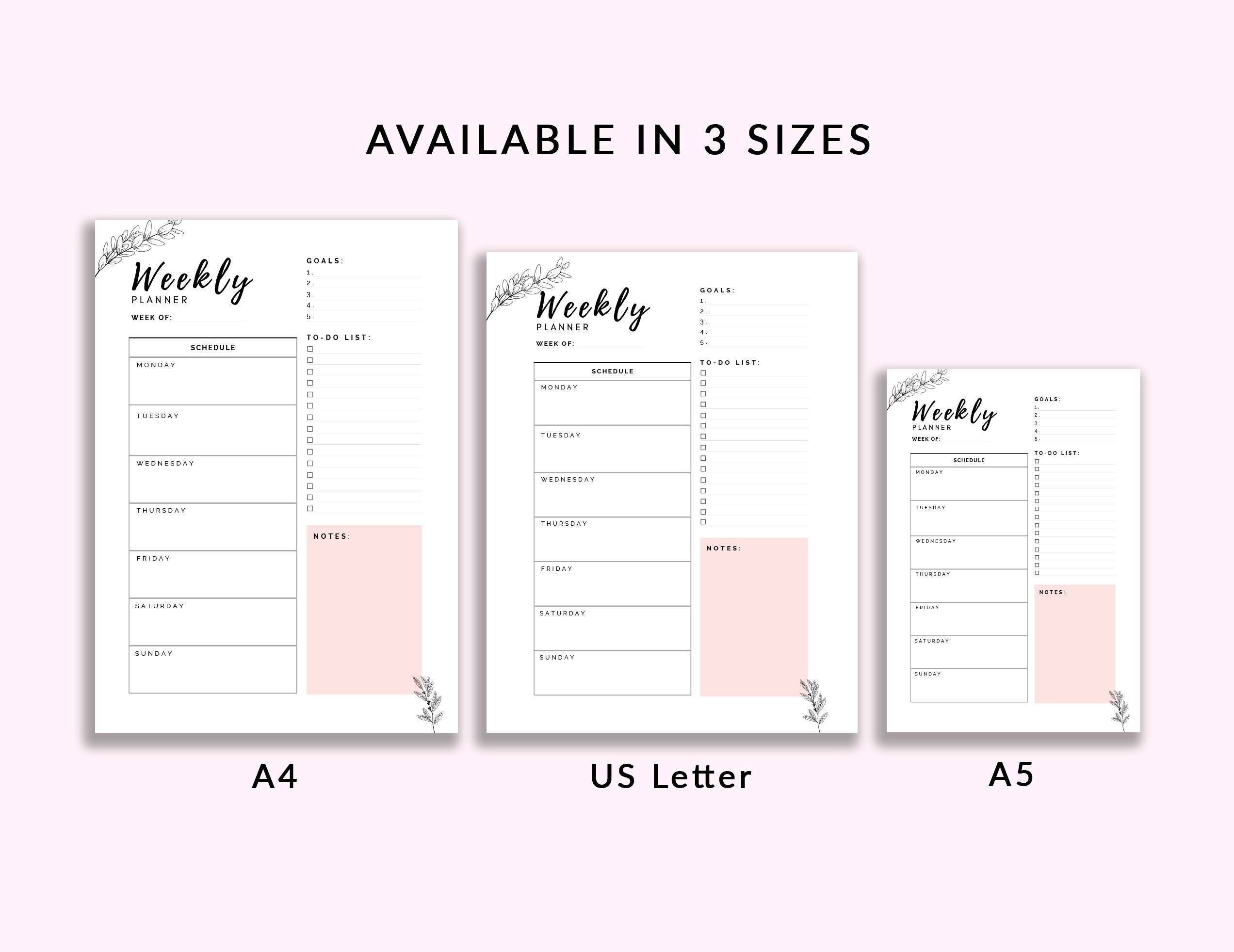 Printable Weekly Planner Minimalist Weekly Planner Sunday Monday Start ...