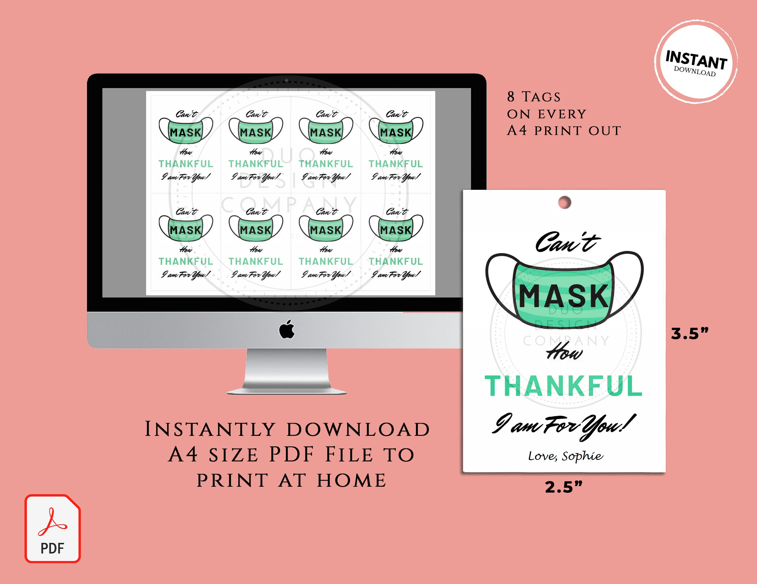 Editable Thank You Gift Tag | Can't Mask How Thankful I Am for You ...