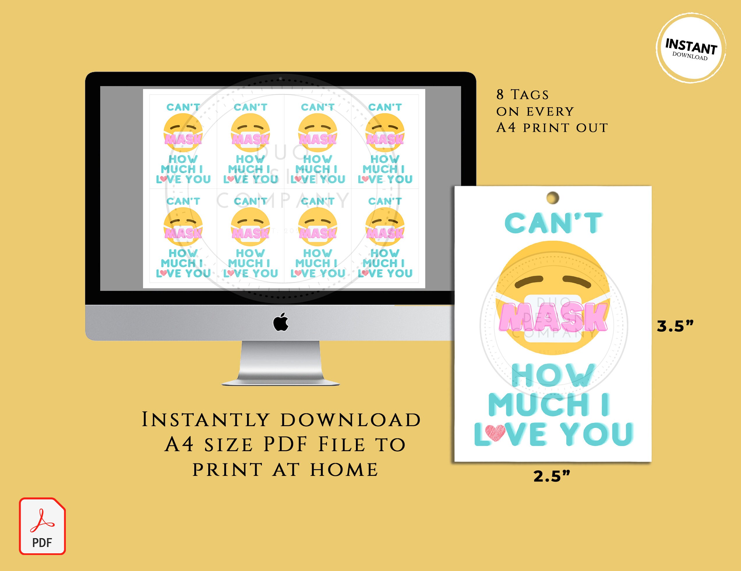 Printable Gift Tag Can't Mask How Much I Love You Present Tag Label ...