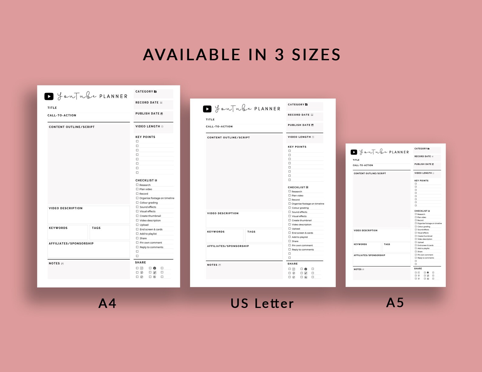 Youtube Video Planner | Youtube Video Checklist | Printable Vlog ...