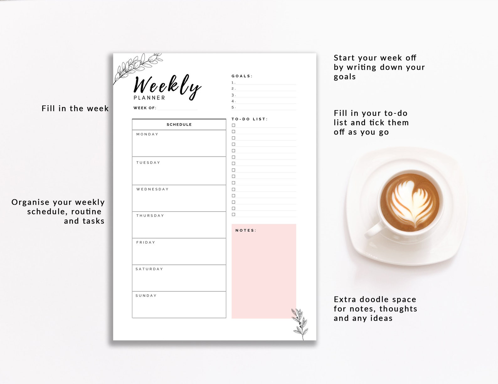 Printable Weekly Planner | Minimalist Weekly Planner | Sunday Monday ...