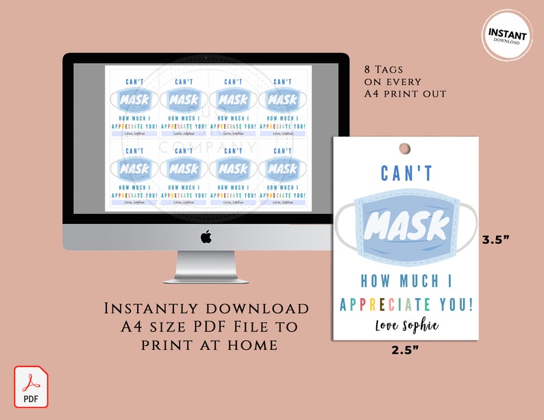 Editable Appreciation Mask Gift Tag | Can't Mask How Much I Appreciate ...