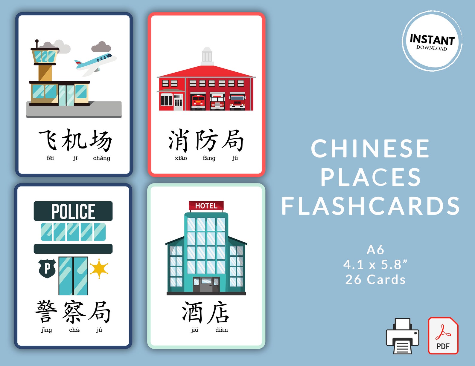 Chinese Places Flashcards | Printable Chinese Flashcards for Kids ...