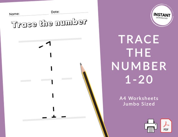 Printable Large Trace The Number Worksheet Tracing Numbers | Etsy