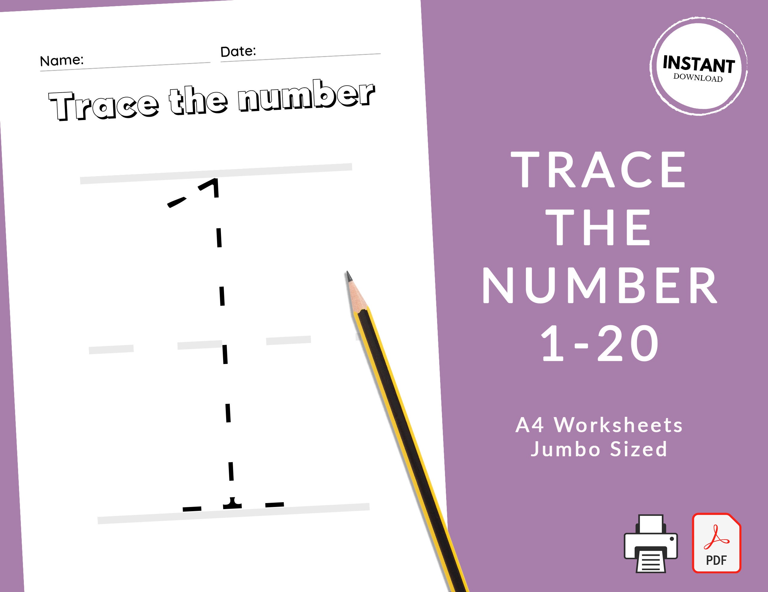 Printable Large Trace the Number Worksheet Tracing Numbers - Etsy UK