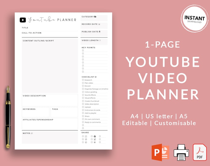 Youtube Video Planner Youtube Video Checklist Printable - Etsy UK