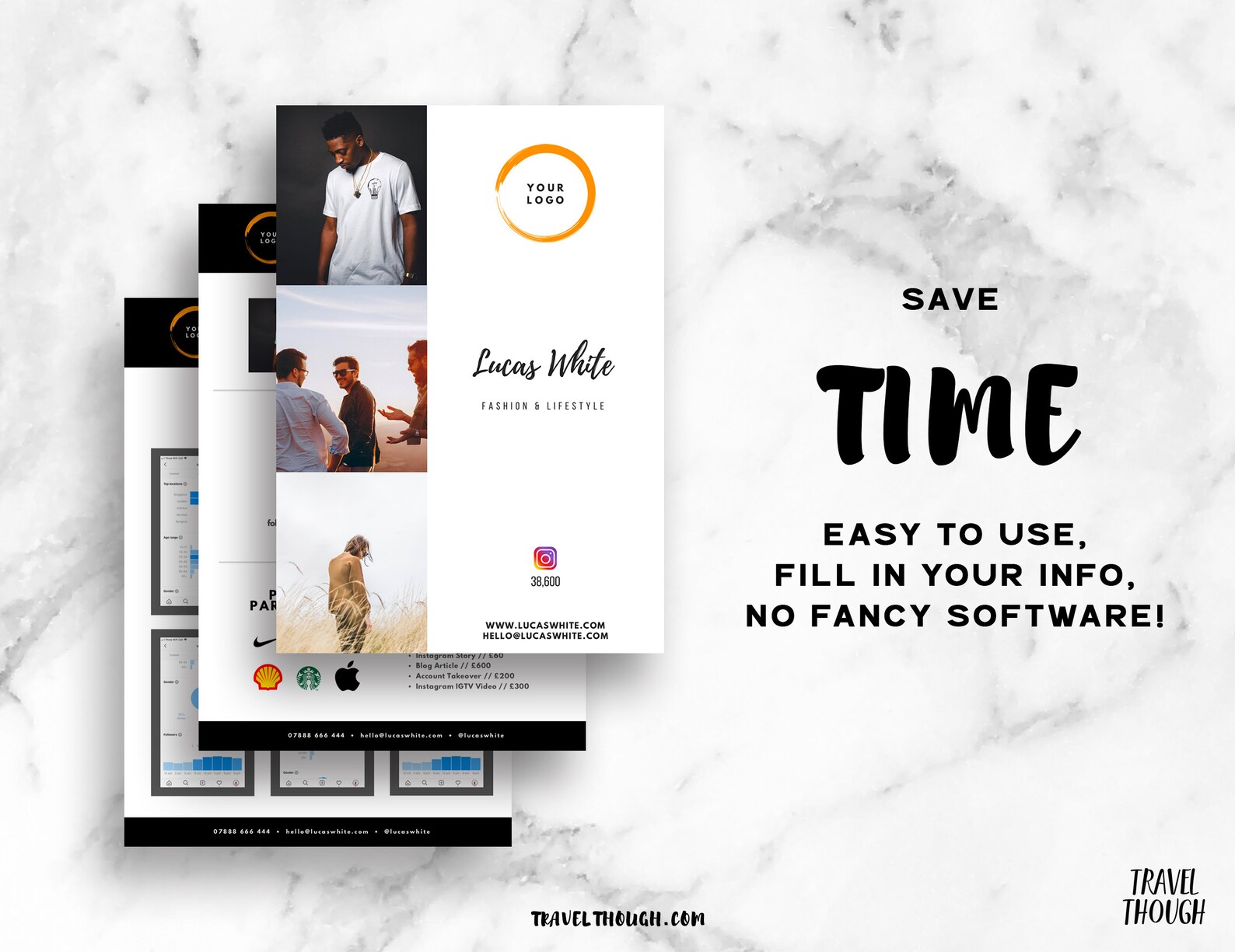 Influencer Media Kit Template - 3 Page Template for Male Social Media ...