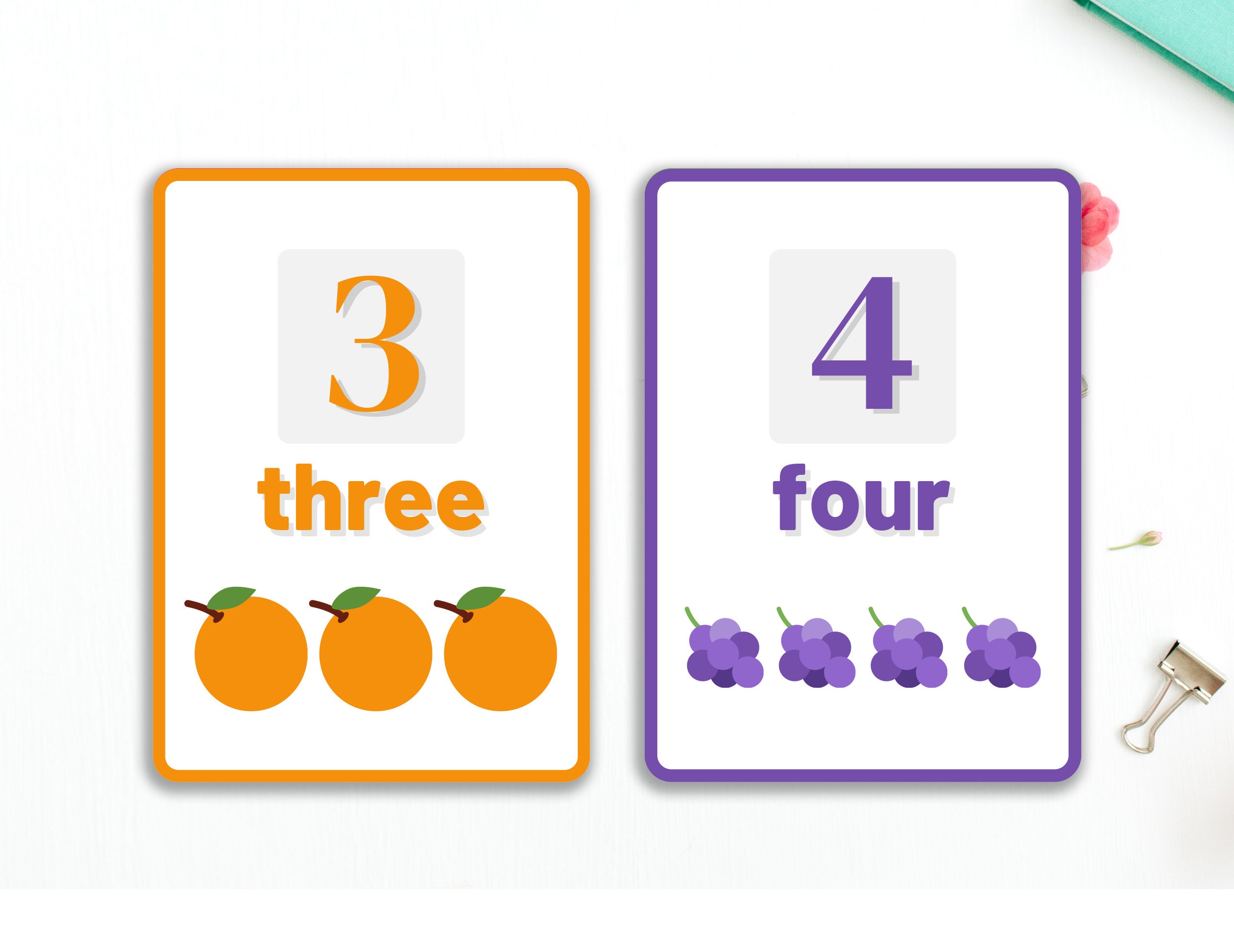 Numbers Flash Cards Printable 1-20 Flash Card Set Colourful Number ...