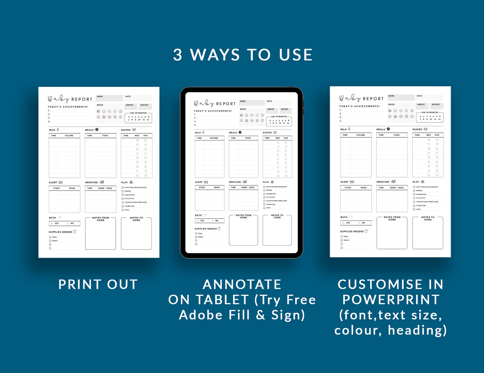 Printable Daily Baby Report | Infant Care Sheet | Baby Log for Nanny ...