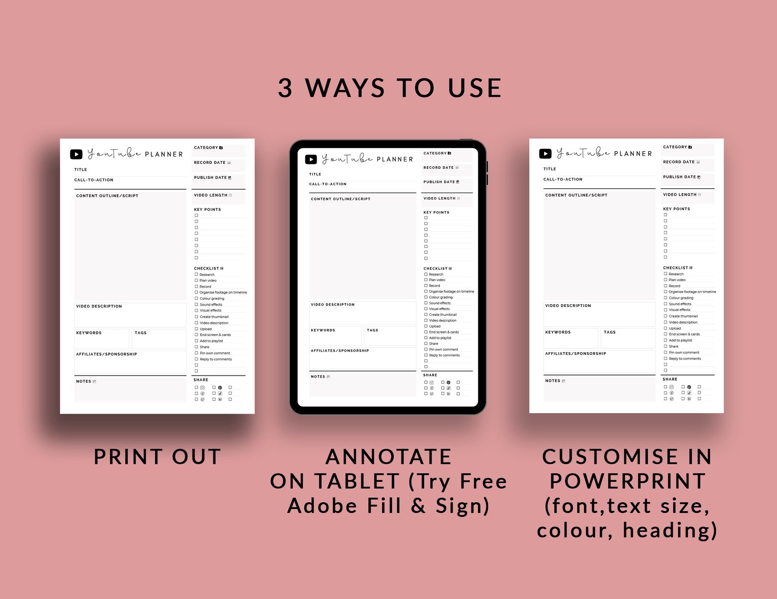 Youtube Video Planner | Youtube Video Checklist | Printable Vlog ...