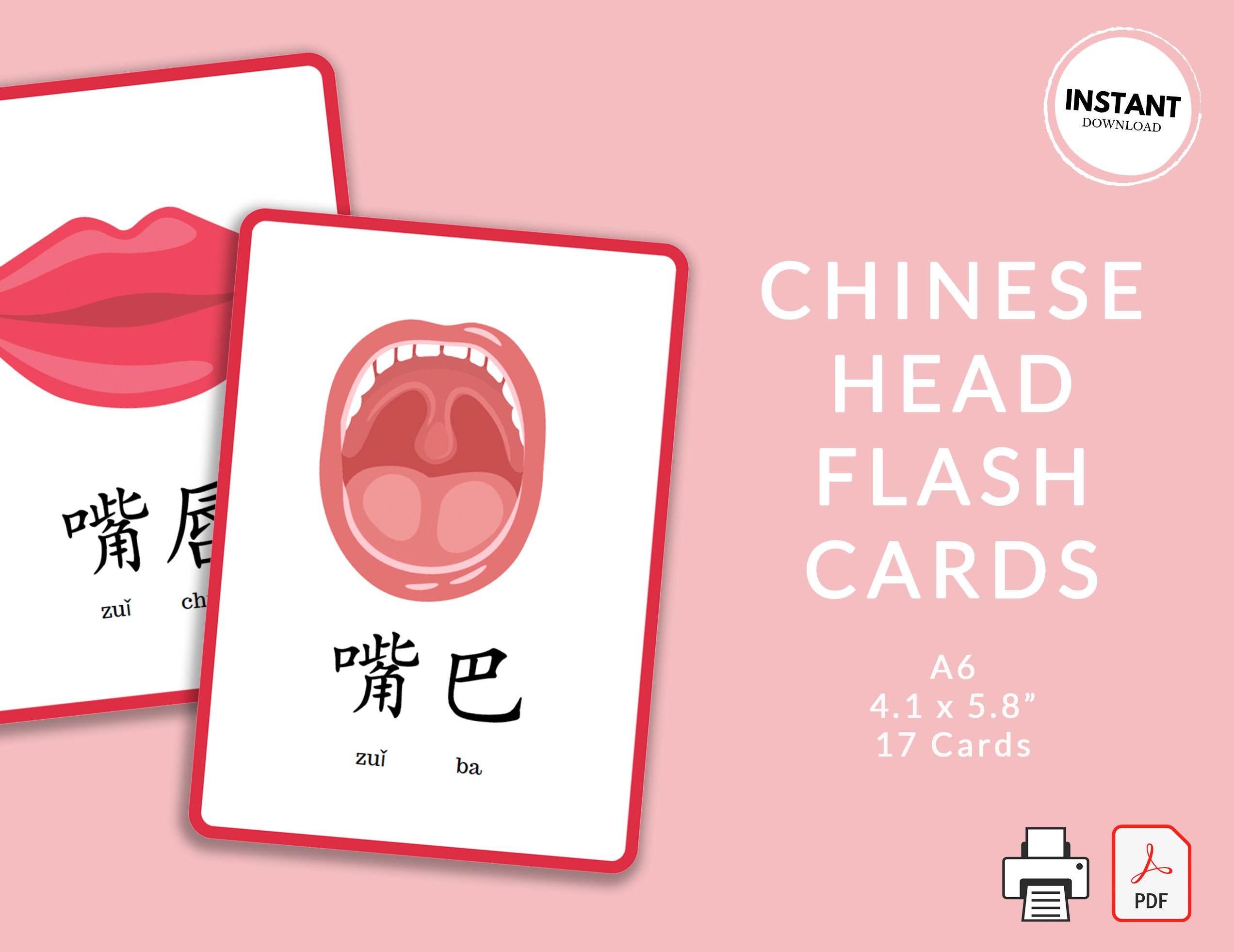 Body Parts Chinese Flash Cards Printable Mandarin Head Flash Cards ...