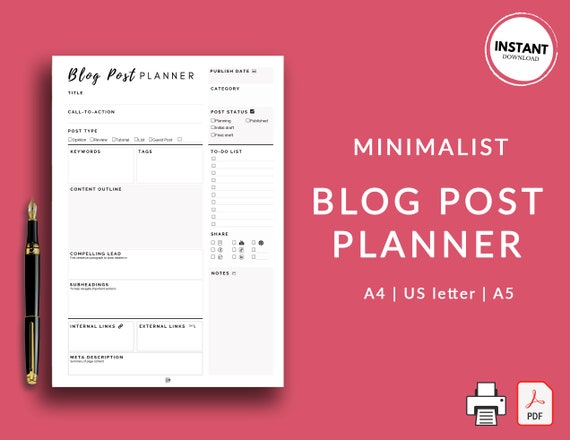 Printable Blog Post Planner How to Plan A Blog Minimalist - Etsy
