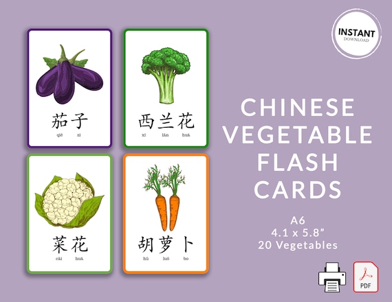 Chinese Vegetable Flashcards Simplified Mandarin Vegetable - Etsy