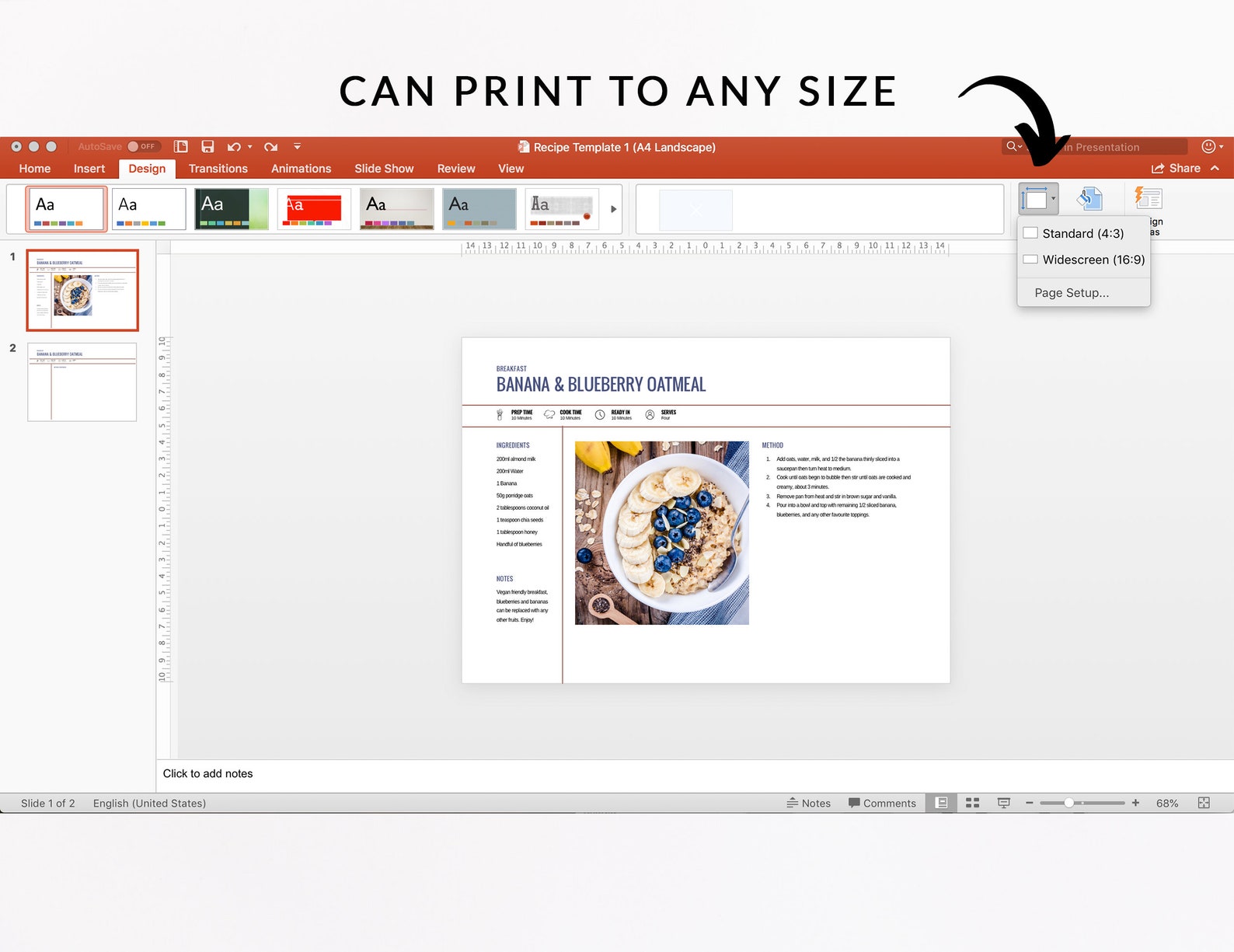 Editable Printable Recipe Template | Landscape Recipe Template | Recipe ...