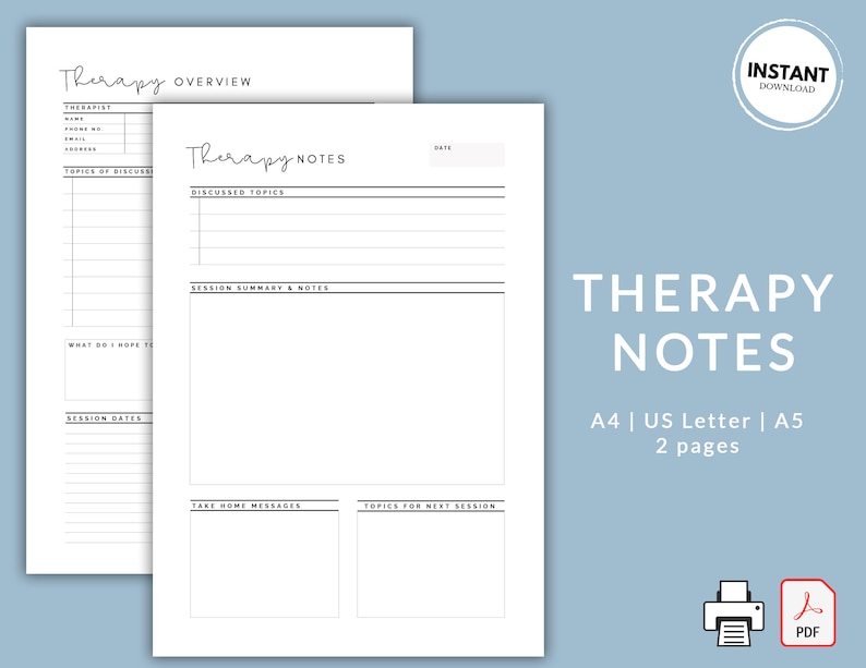 Therapy Notes | Printable Therapy Overview and Notes Insert | Therapy ...
