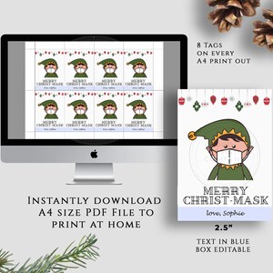 Editable Printable Elf Mask Christmas Gift Tag | Elf Wearing Mask Gift ...