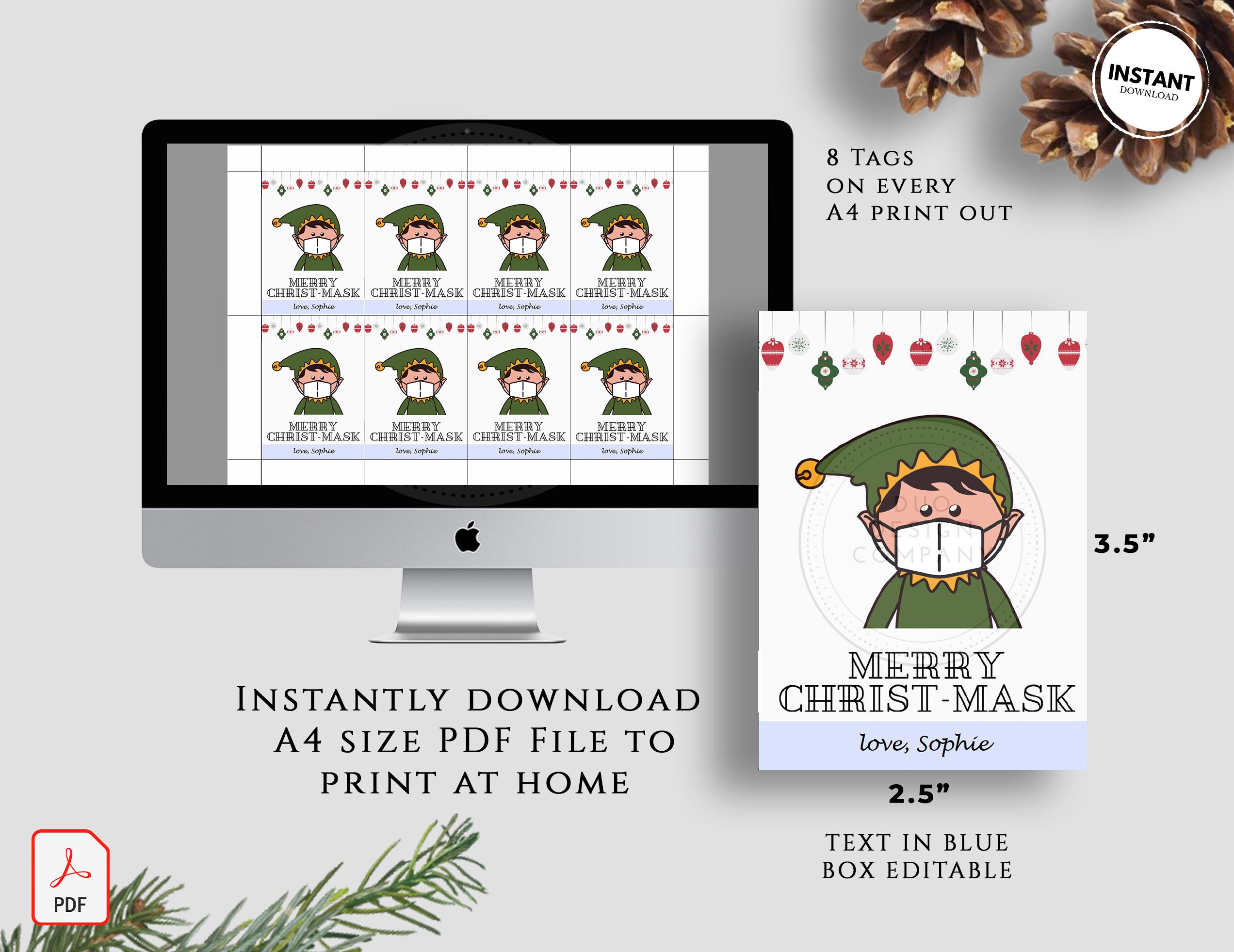 Editable Printable Elf Mask Christmas Gift Tag | Elf Wearing Mask Gift ...